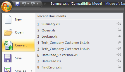 Convert Older Excel Documents to Excel 2007 Format